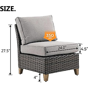 Grand patio Outdoor Furniture, Patio Wicker Sectional Sofa Modular Furniture Set Single Sofa with Thick Cushions and Frame for Deck Porch Poolside Garden (Armless Sofa)