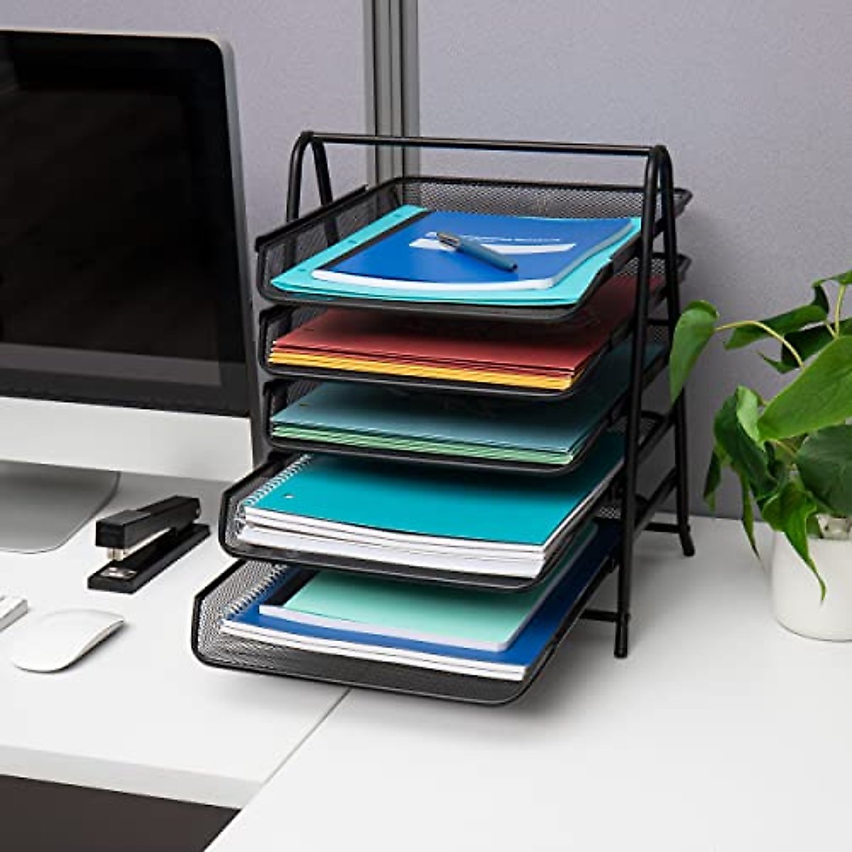 Mind Reader Desk Organizer with 5 Sliding Trays for Letters, Documents, Mail, Files, Paper, Black