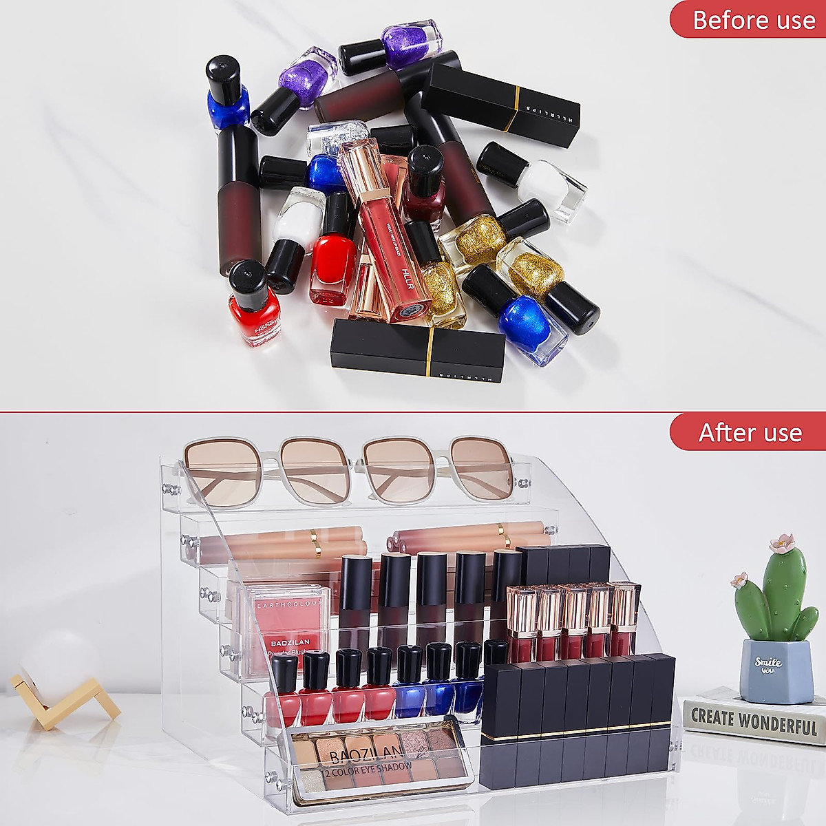 KINGROW Nail Polish Organizer Holder Rack 6 Layers Acrylic Display Rack Eyeglasses Shelf Essential Oils Ink Storage Holds Up to 96 (Fit 1-2oz Bottles)