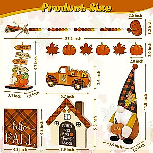12 PCS Fall Decorations for Home, Fall Tiered Tray Decor, Rustic Farmhouse Autumn Wooden Signs Plush Gnome Bead Garland Pumpkins Maple Leaves Banner Hello Fall Ornament for Harvest Table Centerpieces