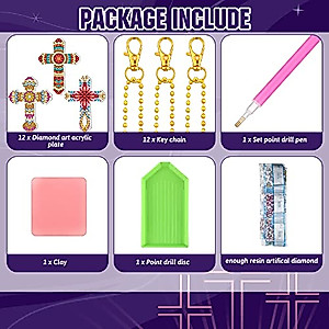 Inbagi 15 Pcs Easter Diamond Keychains Easter 5D Diamond Painting Key Chains Cross Diamond Art Keychains Pendant Diamond Painting Key Rings DIY Diamond Ornament Decoration