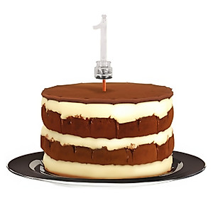 Blue Plastic Number 1 Flashing Candle Holder With Birthday Candle Set - 1 Set - Elegant, Eye-catching & Durable - Perfect Cake Topper For Birthday Celebrations