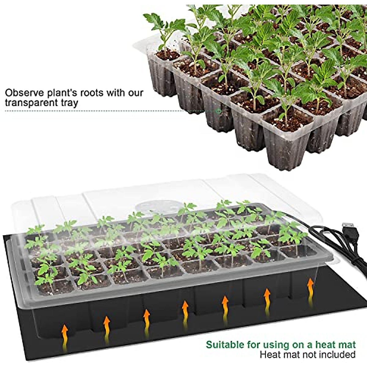 MIXC Seedling Trays Seed Starter Tray, 5-Pack Mini Propagator Plant Grow Kit Greenhouse with Humidity Vented Domes and Base for Seeds' Starting (40 Cells Per Tray, Total 200 Cells), Black