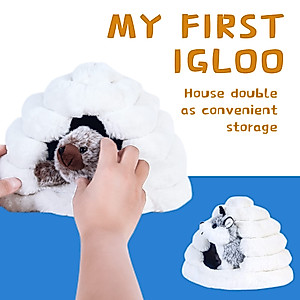 Nleio Stuffed Animals Set, 5 Piece Baby Stuffed Animals with Plush Igloo, Including Seal/Husky/Polar Bear/Penguin Stuffed Animal, Plush Toys Set Ideal Gift for Kids Babies Toddlers