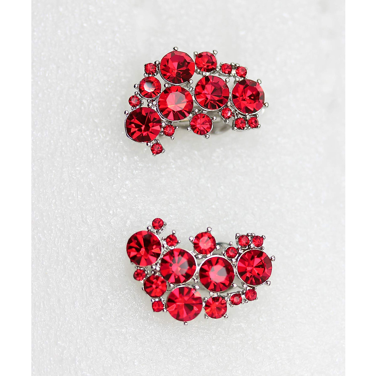 Faship Clip On Earrings Stunning Red Rhinestone Crystal - Red