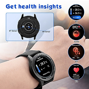 QinsanJSC Water Resistant Military Watch for Mens Smart Watch for Android Phones Sports Smart Watch(dail and Text) Fitness Watch for Men with Voice Control, Activity Tracker for BT, SaO2,HR,BP