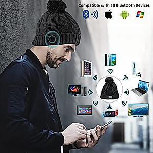 PEATOP Beanie Hats for Men and Women with Wireless Headphone for -Winter Knit Cap with Wireless Headphones Speakers Brown
