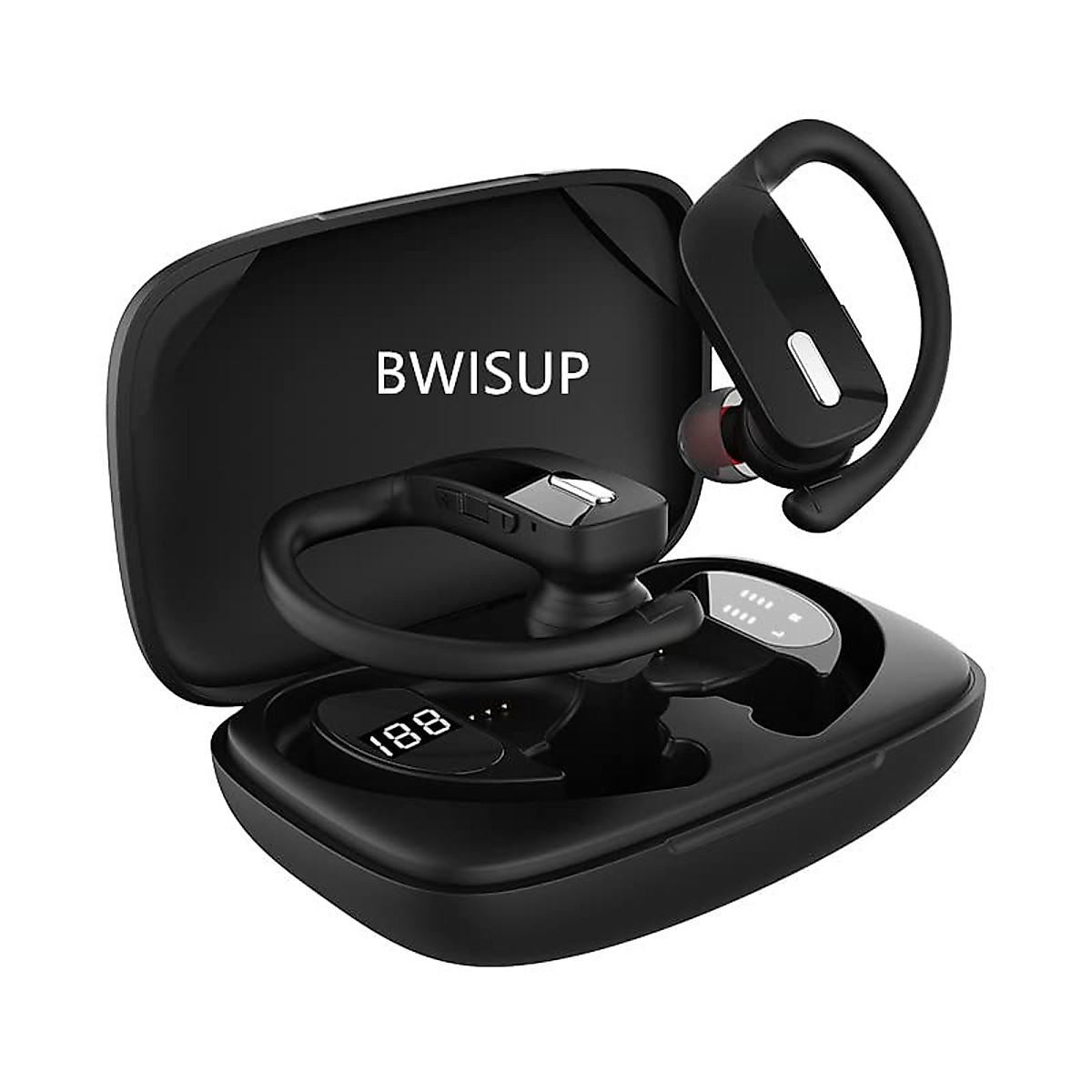 Wireless Earbuds Bluetooth Headphones 48hrs Play Back Sport Earphones with LED Display Over-Ear Buds with Earhooks Built-in Mic Headset for Workout BlackBWISUP