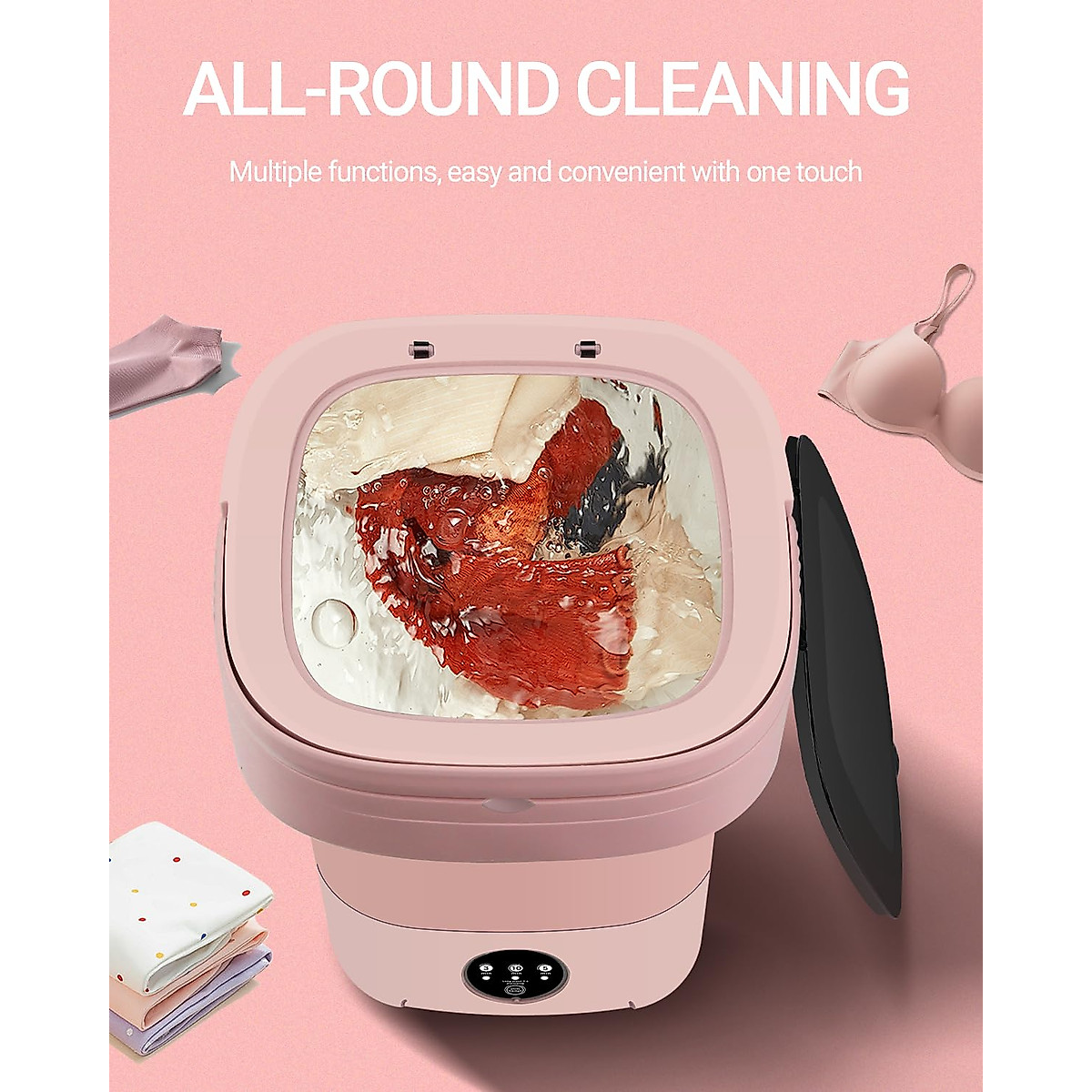 Portable Washing Machine, 11L Upgraded Large Capacity Foldable Mini Washer, Small Washing Machine for Apartments Travel Laundry Camping RV Dorm, Pink
