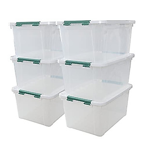 Qskely 6-Pack 35 L Plastic Storage Box, Latch Storage Box with Lids