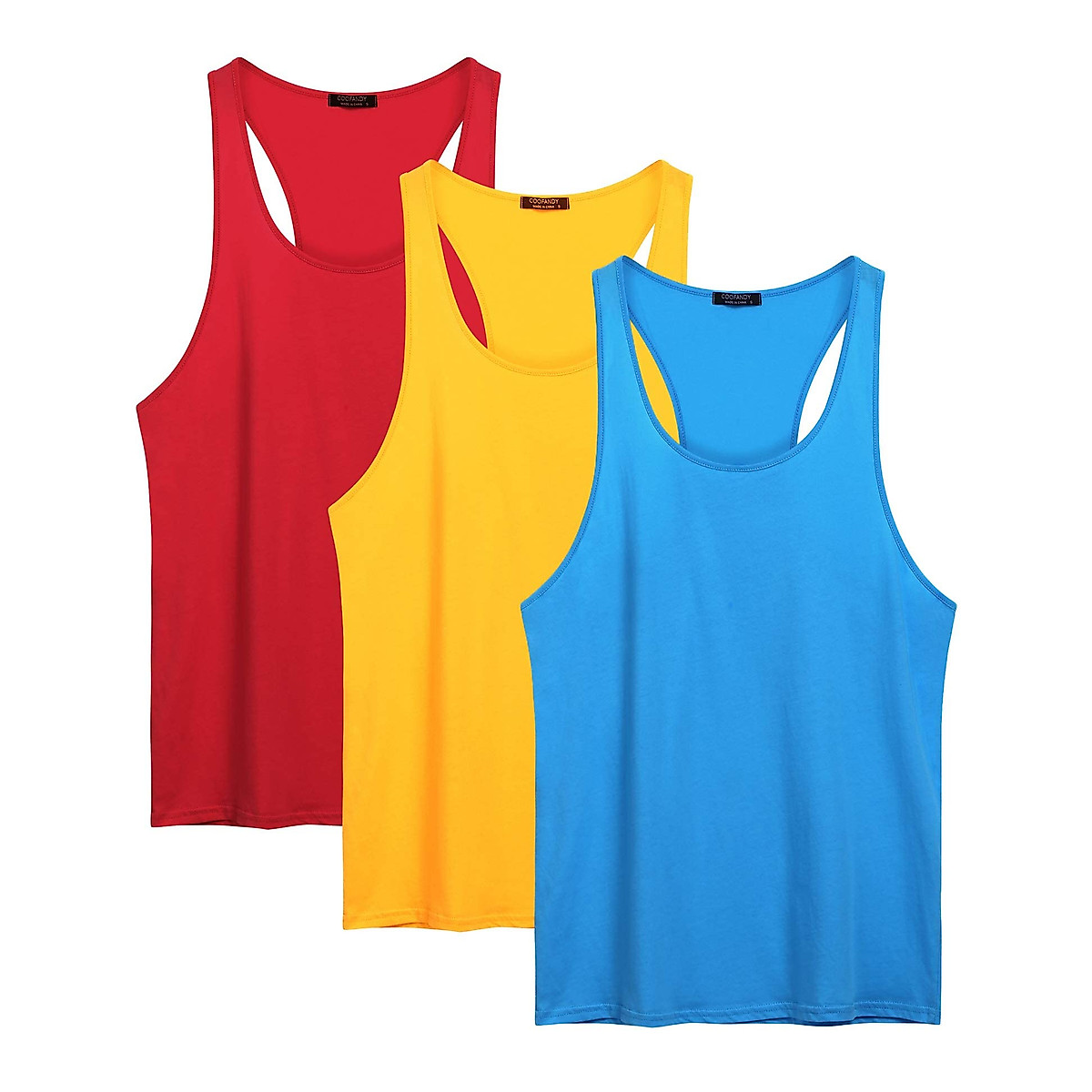 COOFANDY Men's 3 Pack Tank Tops Cotton Performance Sleeveless Casual Classic T Shirts (Blue/Red/Yellow, Large)