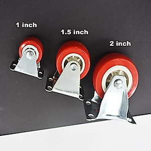 Floyutin 1 inch Rigid No-Swivel Plate Hard Rubber Caster Wheels for Furniture and Workbench 6 Packs(Free Screws)