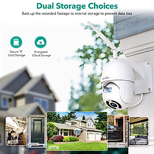 wansview Security Camera Outdoor, 1080P Pan-Tilt 360° Surveillance Waterproof WiFi Camera, Night Vision, 2-Way Audio, Smart Siren, SD Card Storage& Cloud Storage and Works with Alexa W9