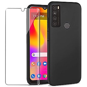 YJROP for TCL 30 XL Case with Tempered Glass Screen Protector Slim Full-Body Silicone Bumpers Anti-Scratch Shockproof Protective Phone Case Cover for Alcatel TCL 30 XL (T701DL) (Black)