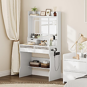coucheta Vanity Desk with LED Lighted Mirror & Power Outlet, Makeup Vanity with 4 Drawers Lots Storage, 3 Lighting Modes Adjustable Brightness, Dressing Table for Bedroom Dressing Room