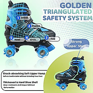 LIRENGUI Boys Skates, Kids Roller Skates for Boys with All Wheels Lighting Up, Girls Roller Skates for Fun Illuminating, Black n Blue Adjustable Roller Skates (Size 1-4)