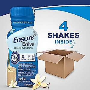 Ensure Enlive Meal Replacement Shake, 20g Protein, 350 Calories, Advanced Nutrition Protein Shake, Vanilla, 8 Fl Oz (Pack of 4)