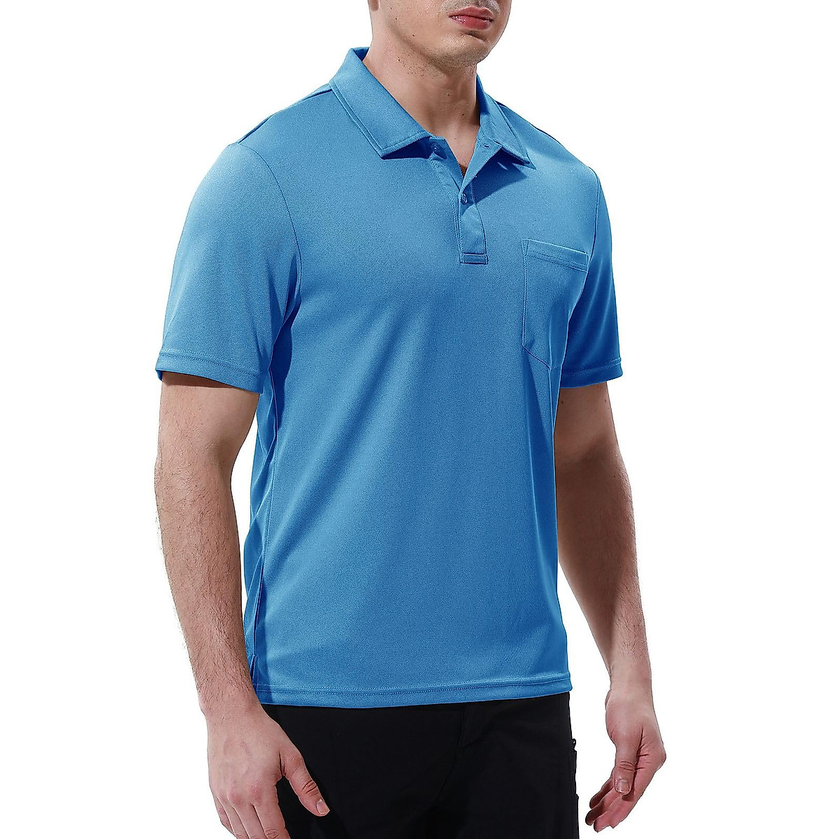 Rdruko Men's Activewear Polo Shirts Short Sleeve Quick Dry Outdoor Golf Sports Shirts with Pocket(Blue, US XL)