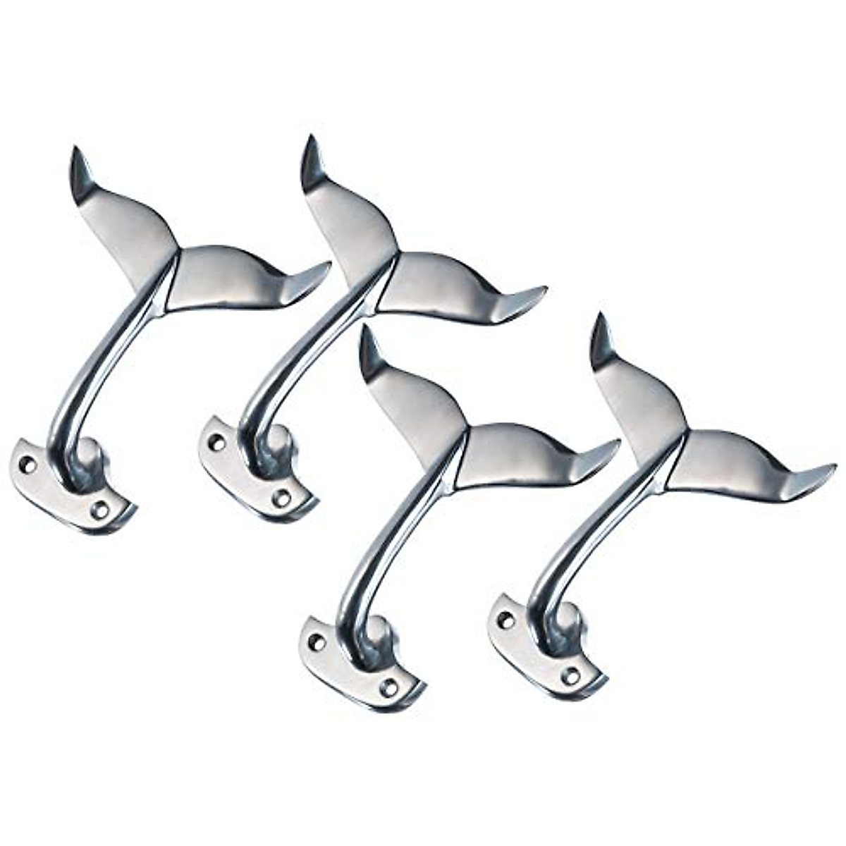 Nautical Crush Trading Whale Tail Wall Hook | Heavy Cast Aluminum Curved Whale Tail Wall Hook | Perfect for Beach Décor (Four Hooks)