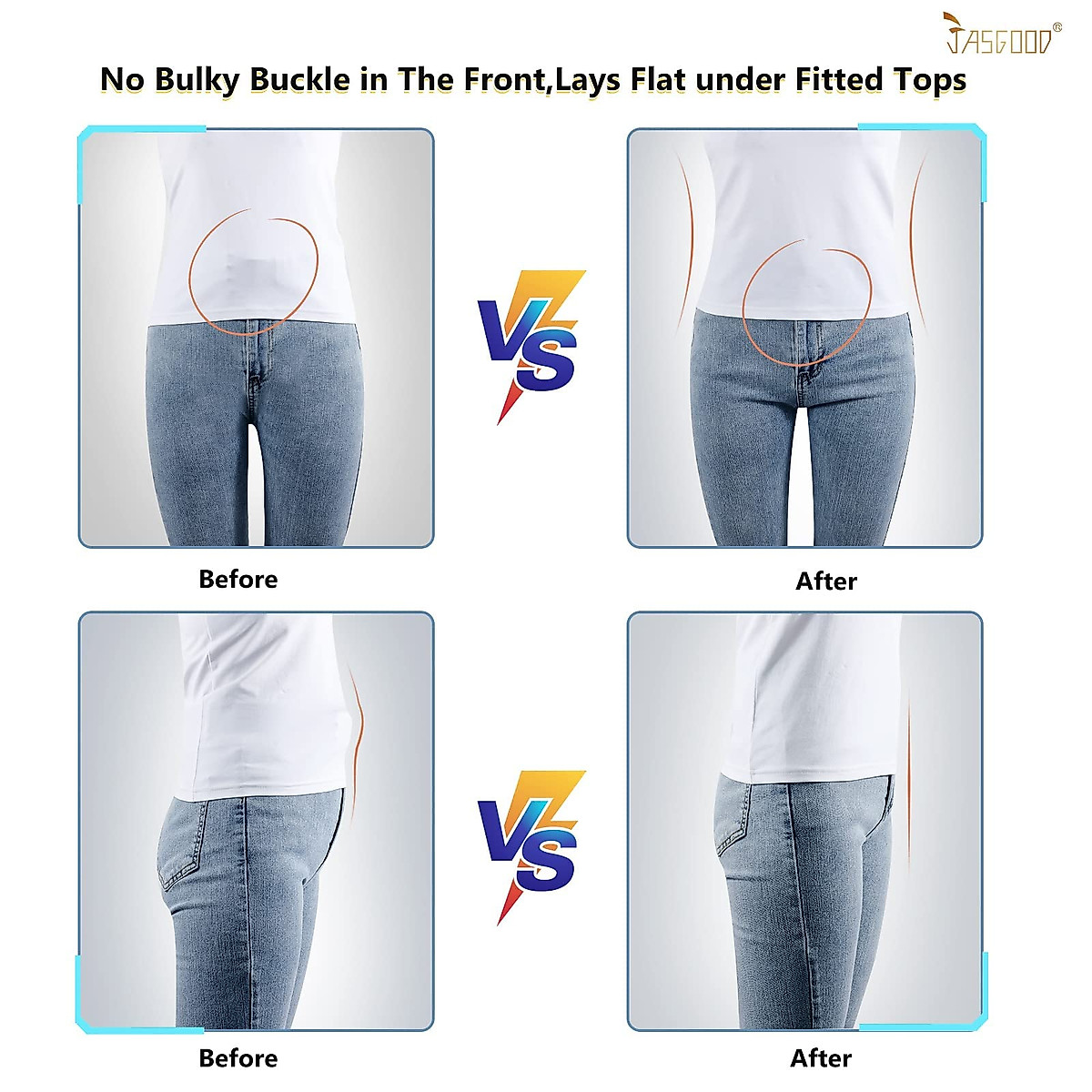 JASGOOD No Show Invisible Women Belt Elastic Stretch Adjustable No Show Web Belt (Suit for US size 0-14, Black)