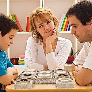 JEVERGN 12.6" Large Wooden Tic Tac Toe Game, Rustic Coffee Table Game, Wood Farmhouse Tic Tac Toe Board Game Decor, Family Games for Adult & Kids, Whitewashed