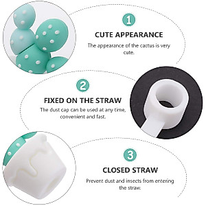 SEWACC 2 Pcs Straw Covers Silicone Straw Caps Reusable Drinking Straw Tips Lids Straw Toppers for Home Office (Cactus)