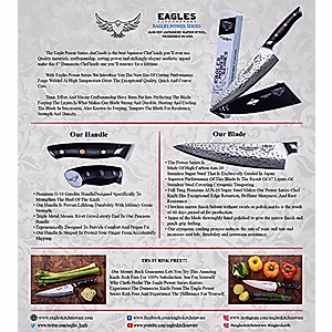 EAGLES KITCHENWARE Chef's Knife Eagles Power Series AUS10 Japanese Super Steel Vacuum treated Gift Box Blade Guard (8" Chef's Knife)