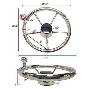 Marine Boat 5 Spoke Steering Wheel W/Turning KNOB 13 1/2" Dia Stainless Steel