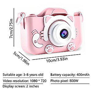 Kids Camera Toy USB Rechargeable HD Kids Camera with 400mAh Battery and 2 Inch LCD Screen Multifunctional Mini Children Video Camera with 6 Filter Effects for 3-8 Years Old Boys Girls(Pink)