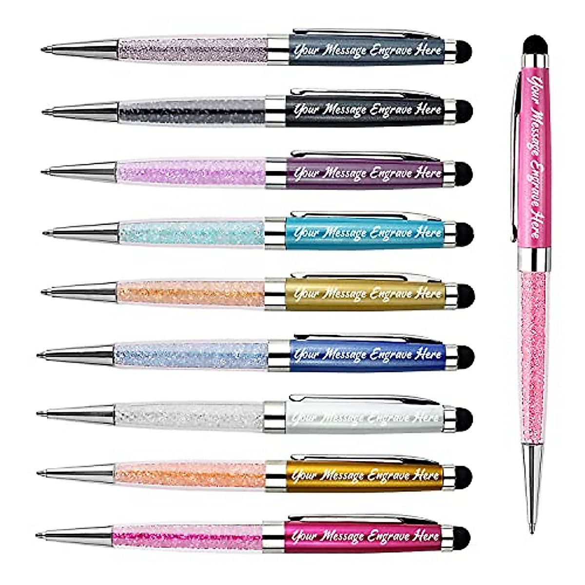 Ancolo Personalized Ballpoint Pens with Stylus tip stylish pens premium Crystal Diamond pen - Engraved with Your Name Logo or Message, Phone Number Black ink Perfect for Bank, Office, Hotel Lobbies