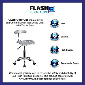 Flash Furniture Elliott Vibrant Silver and Chrome Swivel Task Office Chair with Tractor Seat