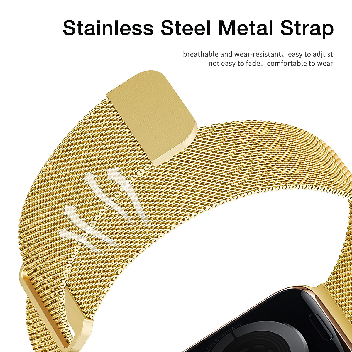 ZXCASD Metal Bands Compatible with Apple Watch Band 38mm 40mm 41mm Women Men,Gold Loop Adjustable Mesh Strap for iWatch Series 9 8 7 6 5 4 3 2 1 SE