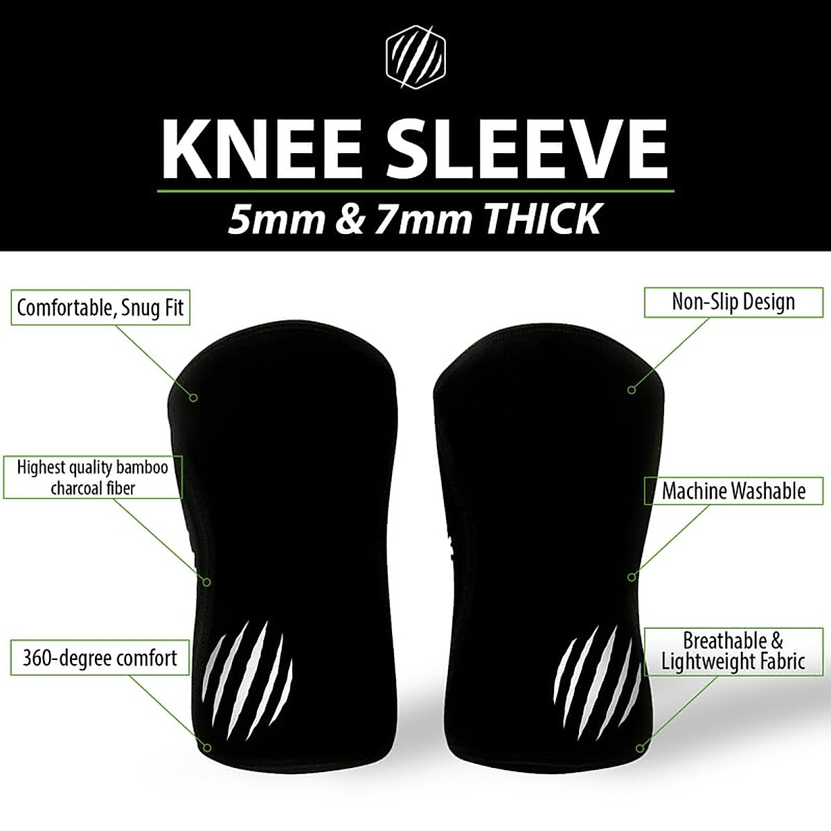 Bear KompleX Knee Sleeves for Weightlifting, Lifting Knee Sleeves for Men & Women, 5mm/7mm Compression Neoprene Knee Sleeve Support for Squats, Powerlifting, Gym & CrossFit