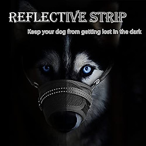 Dog Muzzle, Soft Dog Muzzle with Reflective Strip Breathable Mesh Large Dog Muzzle Prevent Biting Barking Chewing No Bark Dog Muzzle for Large Medium Small Sized Dog Outside Walking Grooming