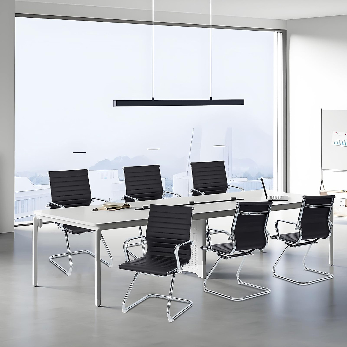 Office Guest Chair Meeting Room Chair Leather Folding Reception Chair Without Wheel with Sled Base for Waiting Room Conference Room Living Room Home Office (2 Pack)