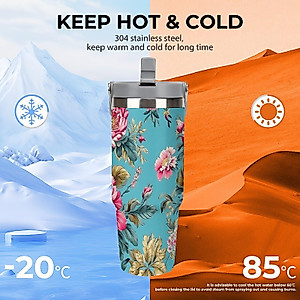 30 Oz Tumbler with Foldable Handle And Flip Straw,Light Blue And Dark Vacuum Insulated Travel Coffee Tumblers,Stainless Steel Leak-Proof Water Bottle,Fits in Cup Holder,Keep Cold 24H & Hot 12H