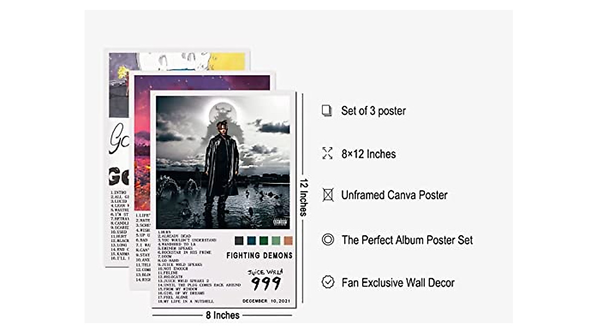 ZDJ Juice Wrld Canvas Posters - 3-Piece Album Cover Art Set