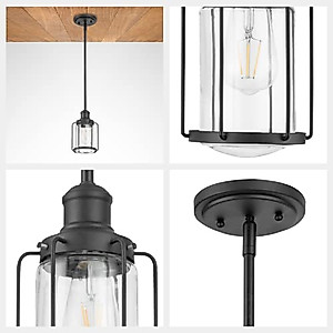 Prominence Home Lincoln Woods 1 Light Matte Black Industrial Pendant Light with Cage and Clear Glass