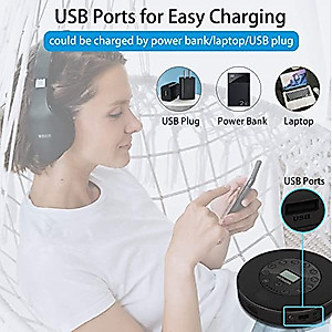 Rechargeable Portable Bluetooth CD Player,Lukasa CD Player Portable,Compact Music CD Disc Player for Car/Travel, Home Audio Boombox with Stereo Speaker & LCD Display,Support CD USB AUX Input,2000mAh