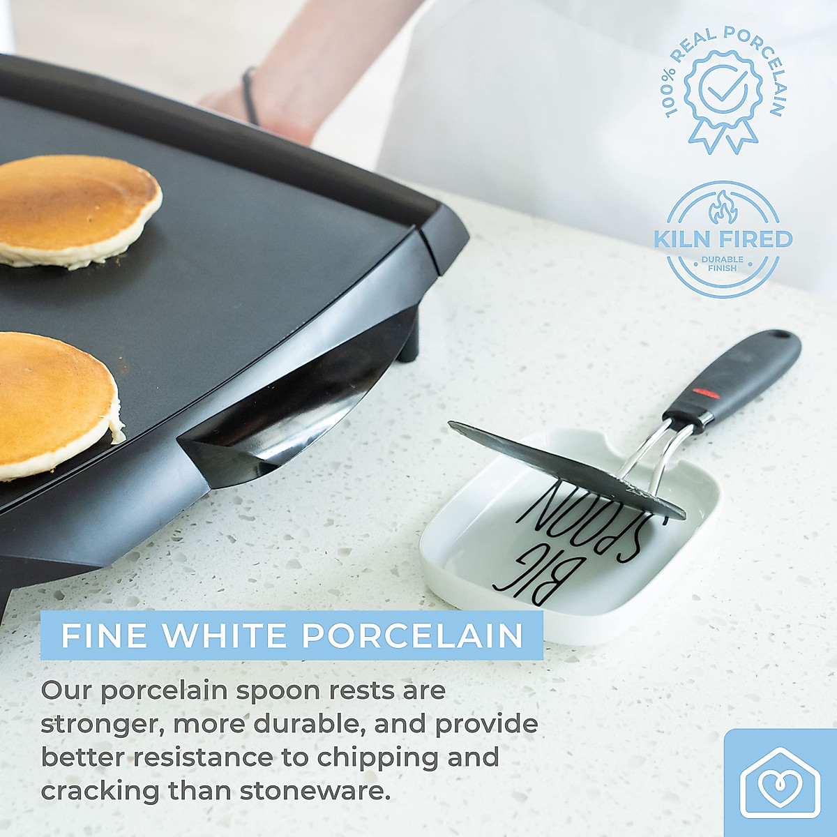 Heartland Home Porcelain Nesting Spoon Rest for Stove Top or Kitchen Counter. 2pc Cooking Spoon Holder (Big/Little). Utensil Rest and Small Spoon Rest. Smart Kitchen Gadgets and Cute Kitchen Gifts