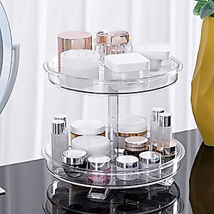 DOITOOL Kitchen Jar Holder Turntable Rack 2-Tier Rotating Cosmetics Organizer Makeup Storage Holder Kitchen Counter Cabinet Organizer Tray Seasoning Bottle Rack