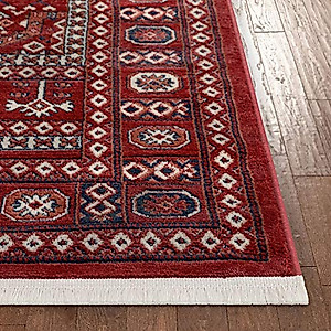 Well Woven Aldo Crimson Red & Blue Bokhara Tribal Area Rug 5x7 (5'3" x 7'3")