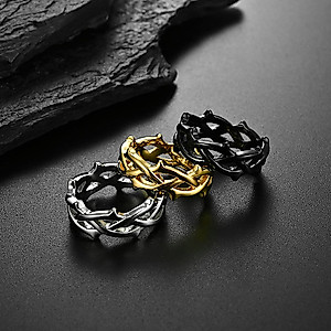 WOYNJI Stainless Steel Tree Vine Branch Crown of Thorn Lucky Ring for Men and Women Silver Size 6