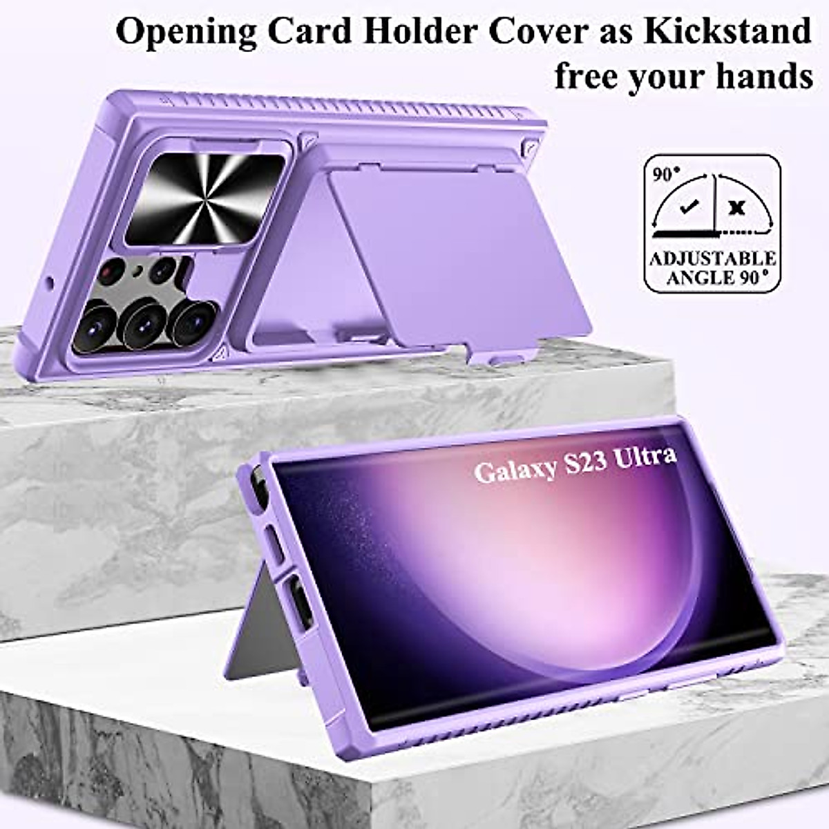 BXYJY for Samsung Galaxy S23 Ultra Wallet Case with Card Holder & Kickstand & Slide Lens Cover, Rugged Anti-Drop Protective Phone Case Cover Compatible with Samsung Galaxy S23 Ultra 5g 2023, Purple