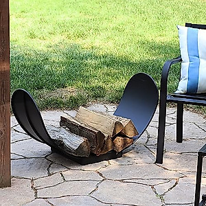 Sunnydaze Curved Firewood Rack - Indoor or Outdoor Fireplace or Fire Pit Wood Storage Holder - Durable Steel Construction with Powder-Coated Black Finish - 3-Foot