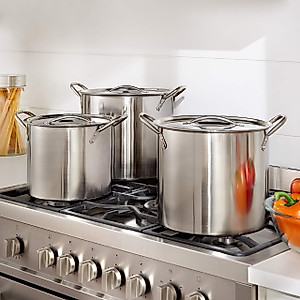 BrylaneHome 6 pcs set (6/8/12) Quart Stainless Steel Stockpot with Lid Food Grade Heavy Duty Multipurpose Stock Pot for Stew, Simmering, Soup Pot, Gas and Dishwasher Safe Rust Free Cookware -