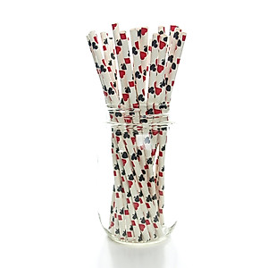 Las Vegas Game Night Casino Straws (25 Pack) - Red & Black Playing Cards Color Party Favors, Cake Pop Sticks, Gambling Polka Dot Straws - Clubs, Spades, Hearts, Diamonds Party Supplies