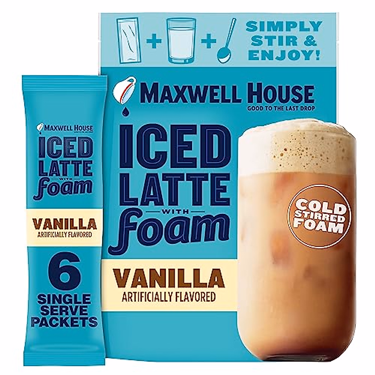 Maxwell House Vanilla Iced Latte Single Serve Instant Coffee Beverage Mix (Six, 1oz. Packets)