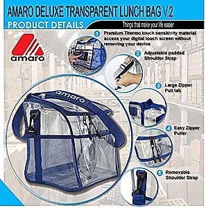Amaro Delux 0.5mm Clear Lunch Bag for Adult V2 With Removable insert - Black Trim(XL)