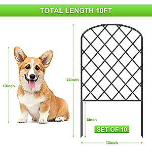 OUSHENG 10 Pack Decorative Garden Fence, Total 10ft(L) x 24in(H) No Dig Animal Barrier Border, Rustproof Metal Wire Section Edging Defence Fencing Panel for Outdoor Patio Garden Yard, Arched